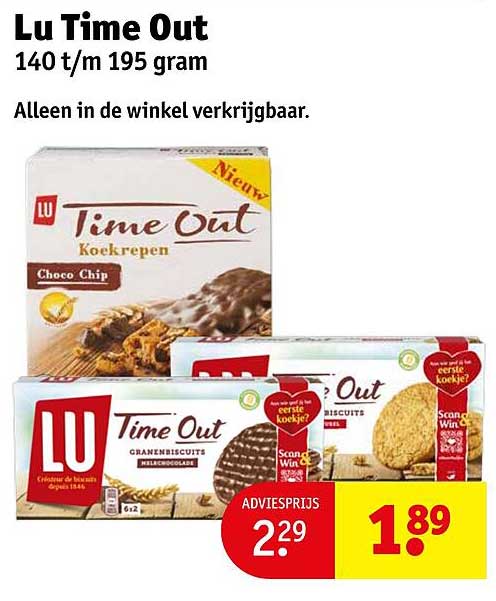 Lu Time Out Koekrepen Choco Chip aanbieding bij Kruidvat