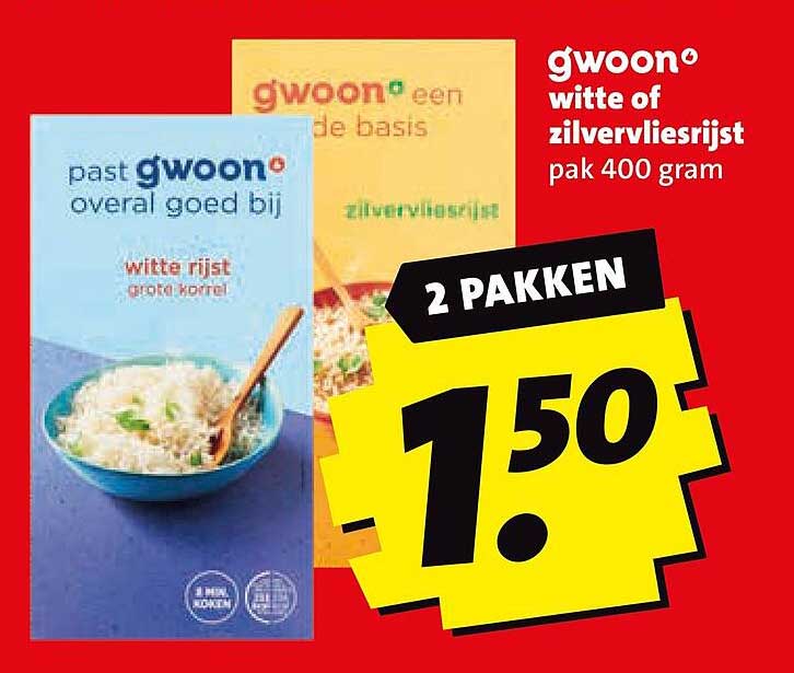 Gwoon Witte Of Zilvervliesrijst Pak 400 Gram Aanbieding bij Boni ...