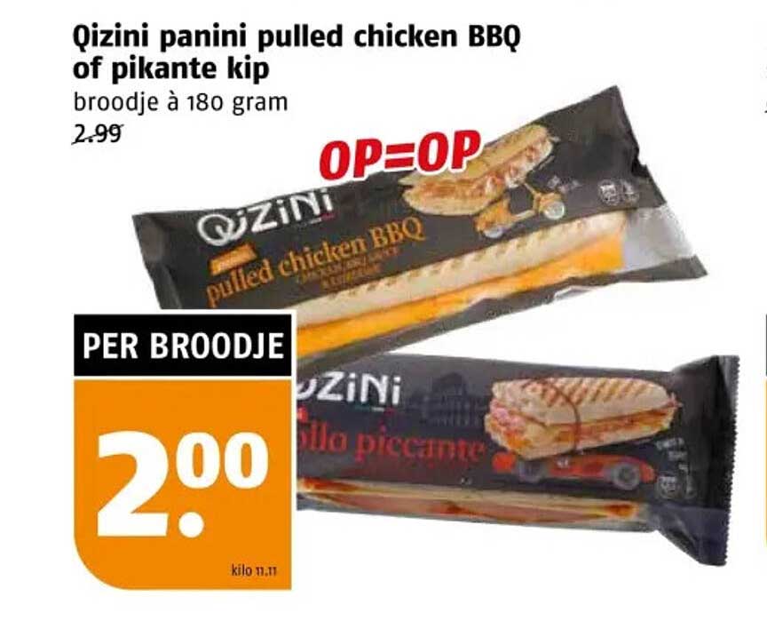 Qizini Panini Pulled Chicken Bbq Of Pikante Kip Aanbieding bij Poiesz ...