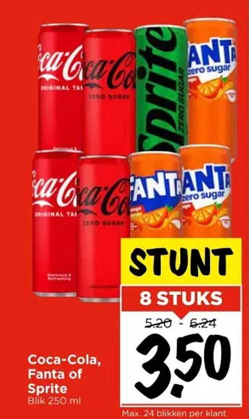 Coca-Cola, Fanta Of Sprite Blik 250 Ml aanbieding bij Vomar