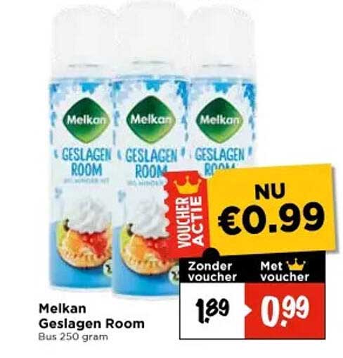 Melkan Geslagen Room 250 Gram aanbieding bij Vomar