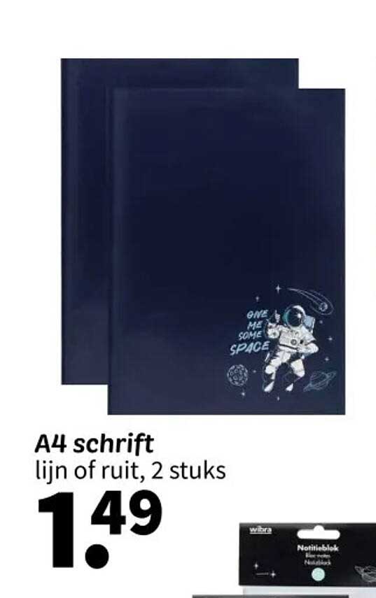 A4 Schrift Lijn Of Ruit, 2 Stuks Aanbieding bij Wibra - FolderFeest.nl