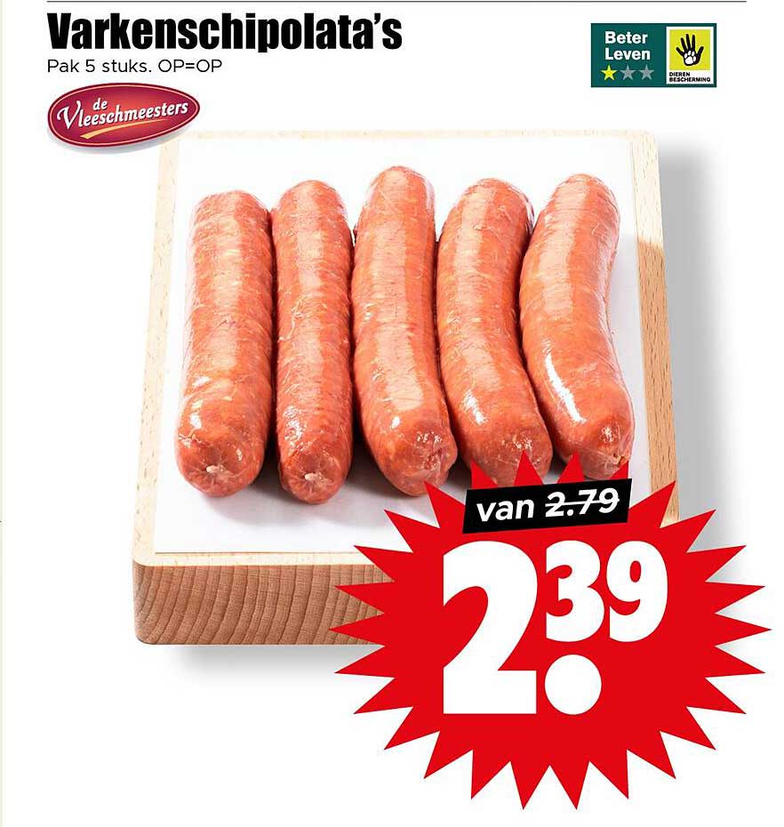 Varkenschipolata's Pak 5 Stuks. Op=Op Aanbieding bij Dirk - FolderFeest.nl