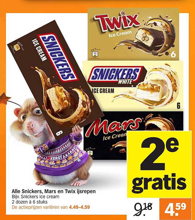 Alle Snickers, Mars En Twix Ijsrepen aanbieding bij Albert Heijn