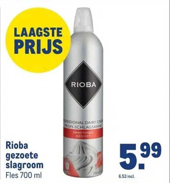 Rioba Gezoete Slagroom Fles 700 Ml Aanbieding bij Makro - FolderFeest.nl