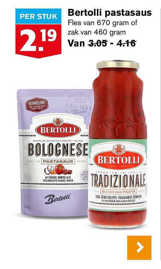 Bertolli Pastasaus aanbieding bij Hoogvliet