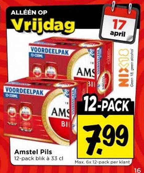 Amstel Pils 12-Pack Blik À 33 Cl Nix18 Aanbieding bij Vomar ...