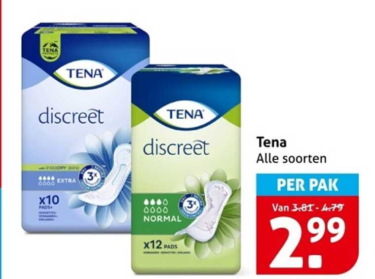 Tena Discreet Alle Soorten Pakken 10-28 Stuks Per Pak Aanbieding bij ...