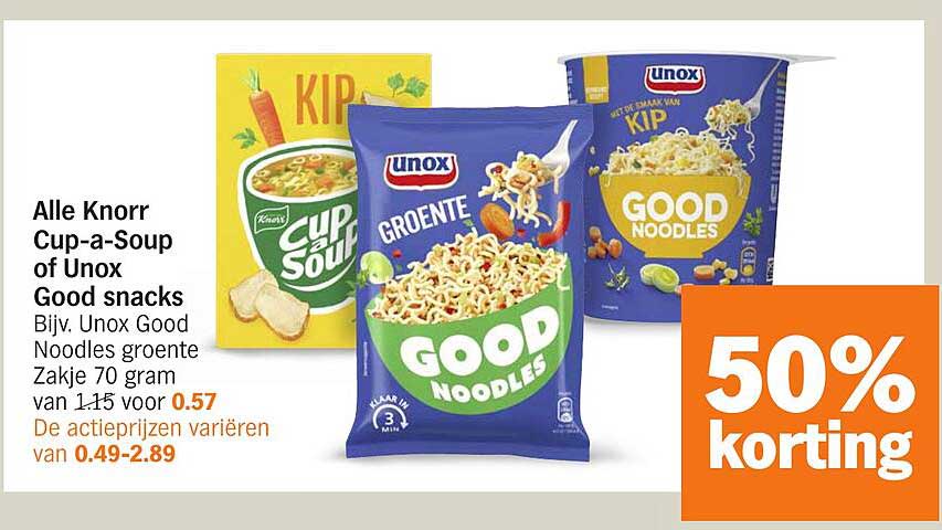 Alle Knorr Cup-A-Soup Of Unox Good Snacks Aanbieding bij Albert Heijn ...