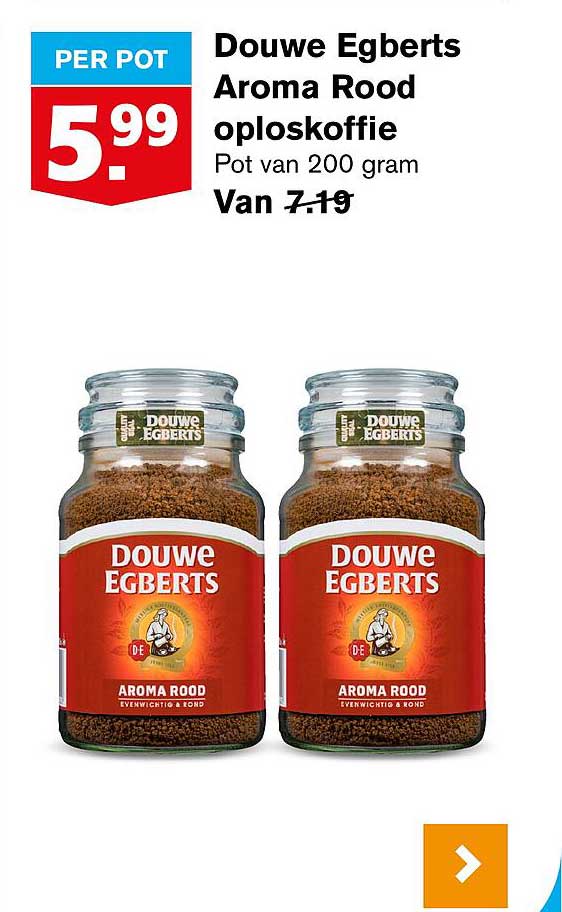 Douwe Egberts Aroma Rood Oploskoffie aanbieding bij Hoogvliet