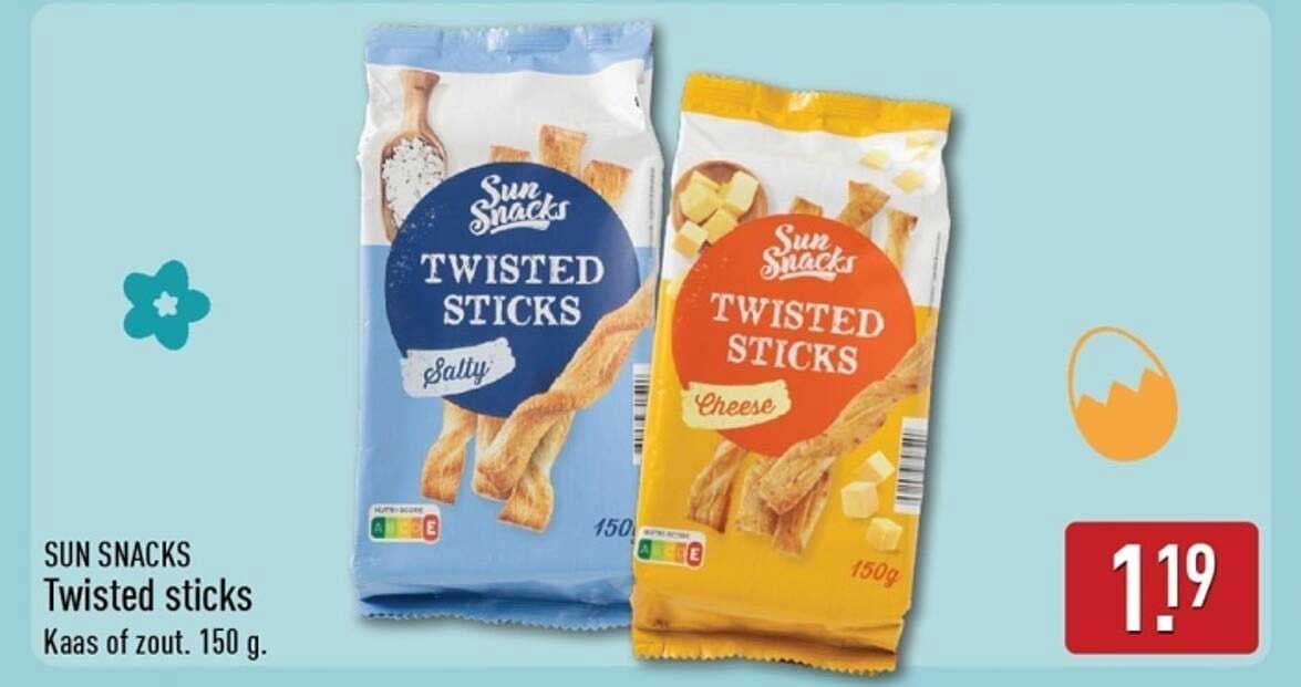 Sun Snacks Twisted Sticks Aanbieding bij ALDI - FolderFeest.nl