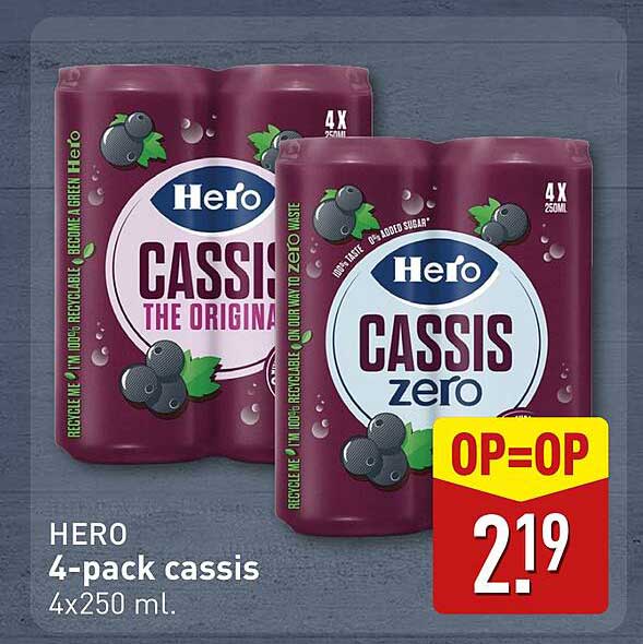 Hero 4-Pack Cassis 4X250 Ml aanbieding bij ALDI