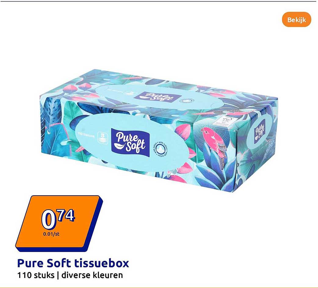 Pure Soft Tissuebox 110 Stuks | Diverse Kleuren aanbieding bij Action