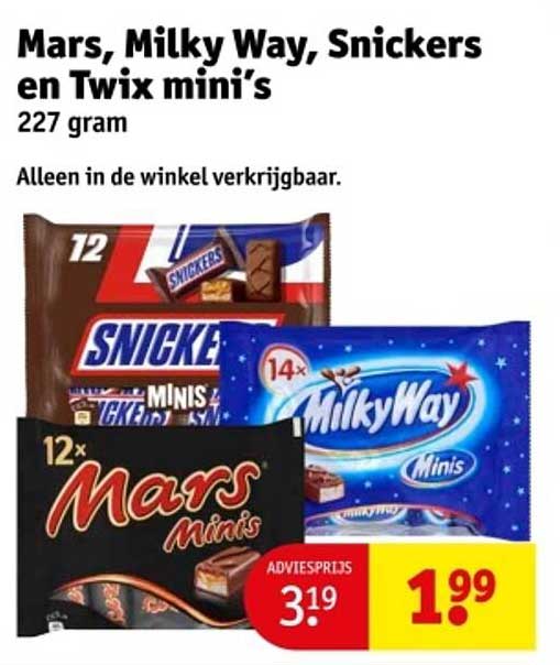 Mars, Milky Way, Snickers En Twix Mini's Aanbieding bij Kruidvat ...