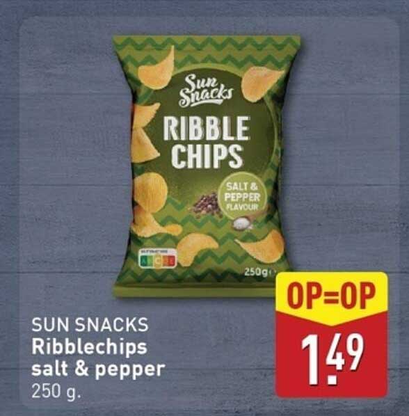 Sun Snacks Ribblechips Salt & Pepper 250 G. aanbieding bij ALDI