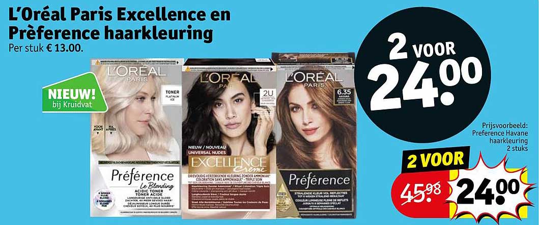 L'oréal Paris Excellence En Préference Haarkleuring aanbieding bij Kruidvat