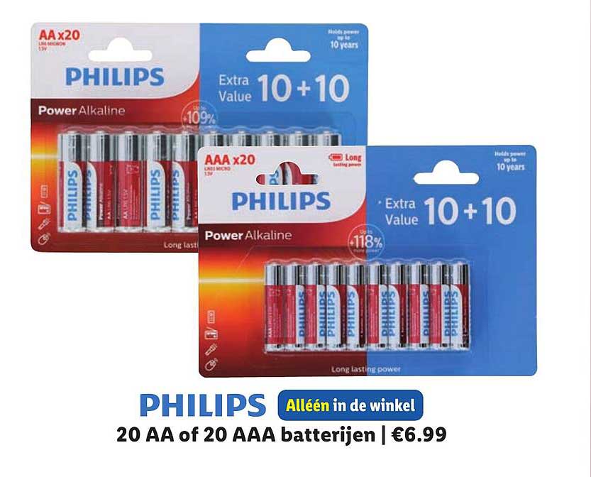 Philips 20 Aa Of 20 Aaa Batterijen aanbieding bij Lidl