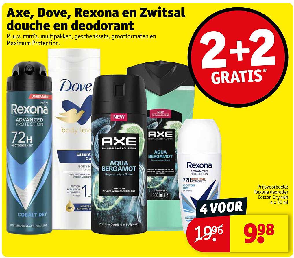 Axe, Dove, Rexona En Zwitsal Douche En Deodorant aanbieding bij Kruidvat