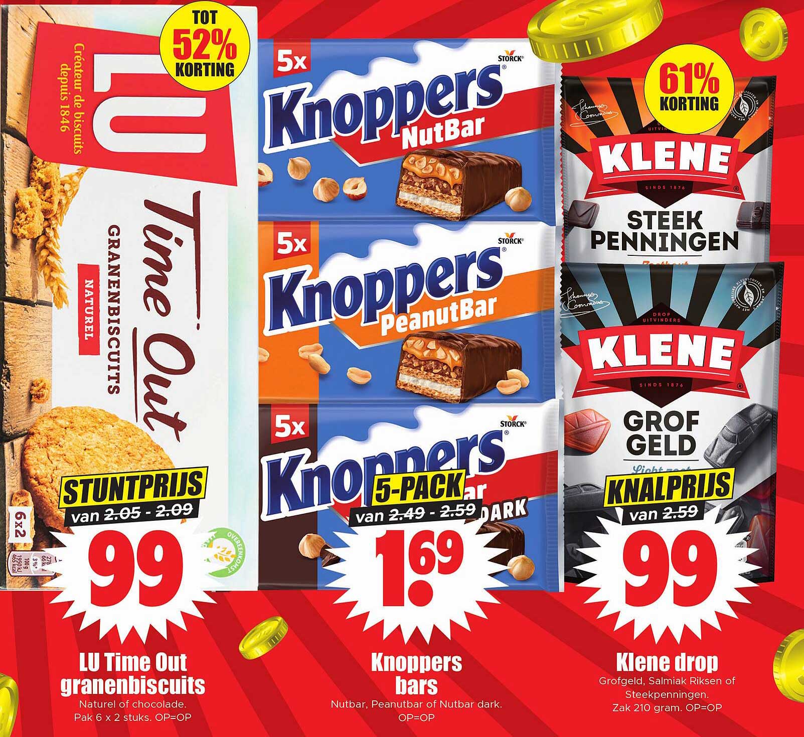 Lu Time Out Granenbiscuits Knoppers Bars Klene Drop Aanbieding bij Dirk ...