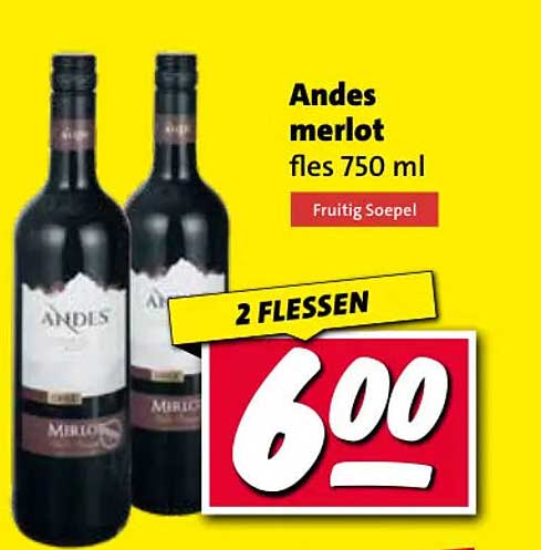 Andes Merlot Fles 750 Ml Aanbieding bij Nettorama - FolderFeest.nl
