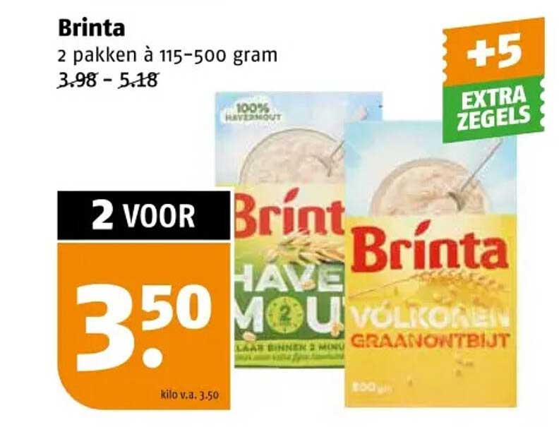 Brinta 2 Pakken À 115-500 Gram Aanbieding bij Poiesz - FolderFeest.nl