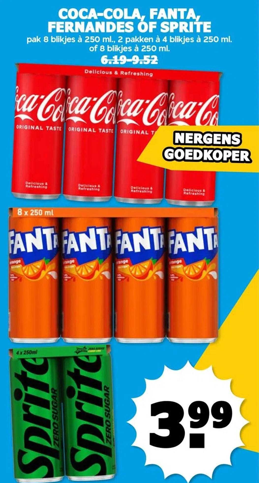 Coca-Cola, Fanta, Fernandes Of Sprite Pak 8 Blikjes À 250 Ml., 2 Pakken ...