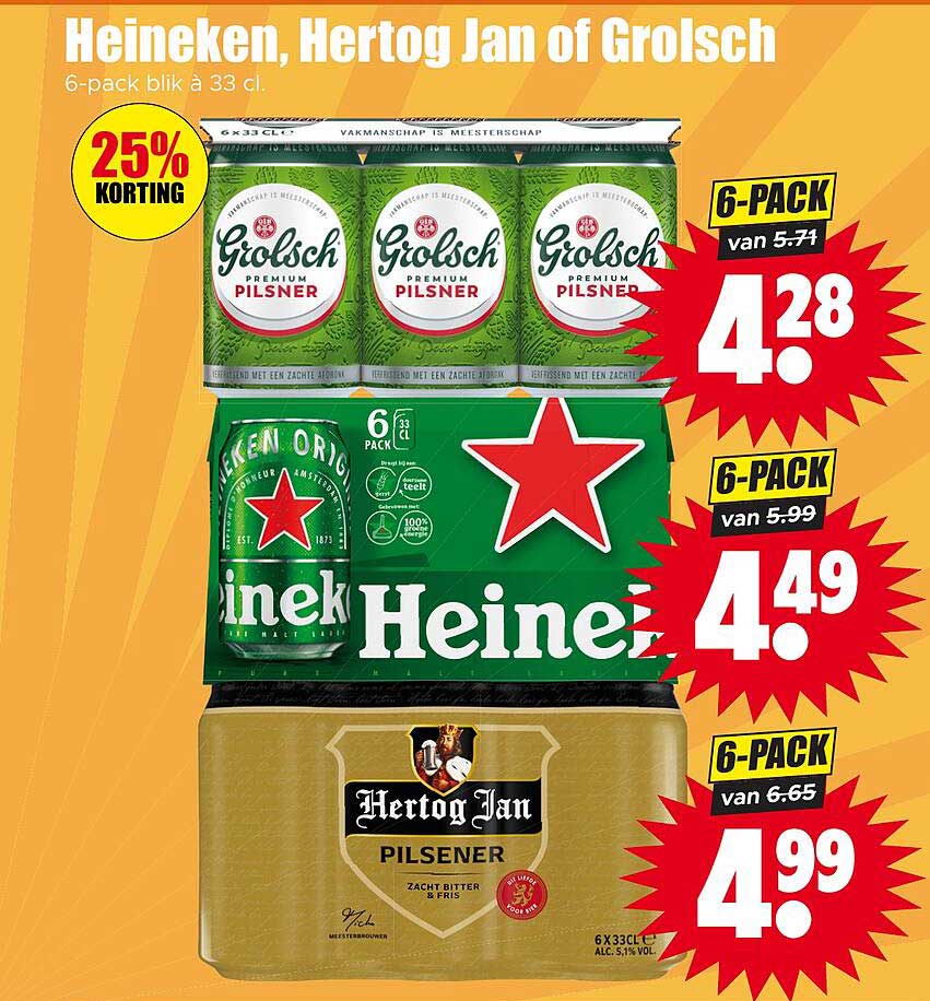 Heineken, Hertog Jan Of Grolsch 6-Pack Blik À 33 Cl. Aanbieding bij ...