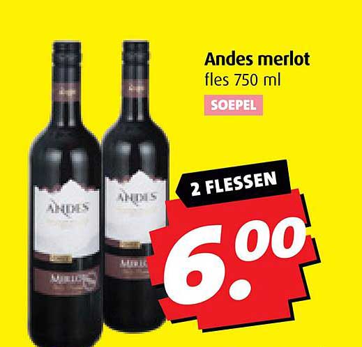 Andes Merlot Fles 750 Ml aanbieding bij Boni