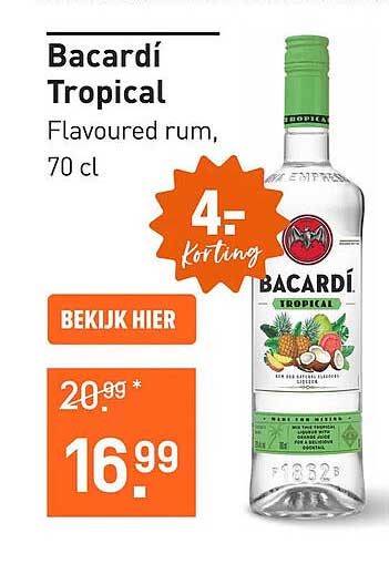 Bacardí Tropical Flavoured Rum, 70 Cl Aanbieding bij Gall & Gall ...