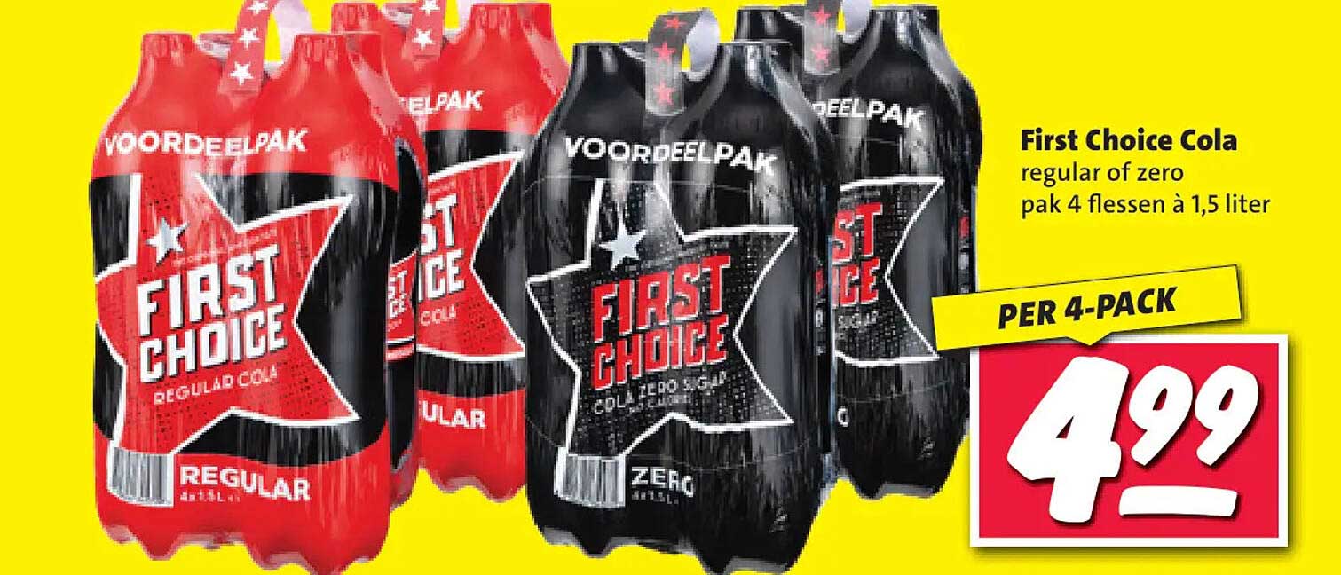 First Choice Cola Regular Of Zero Pak 4 Flessen À 1,5 Liter Aanbieding ...