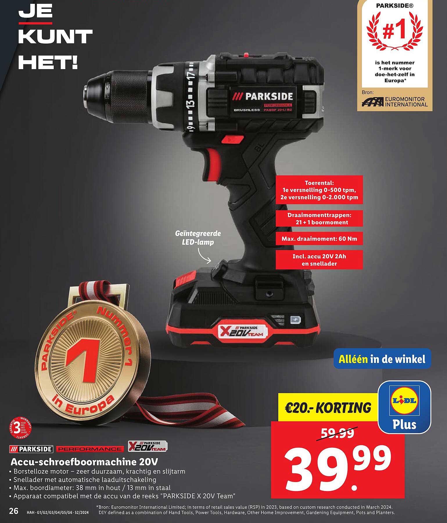 Accu-Schroefboormachine 20V aanbieding bij Lidl