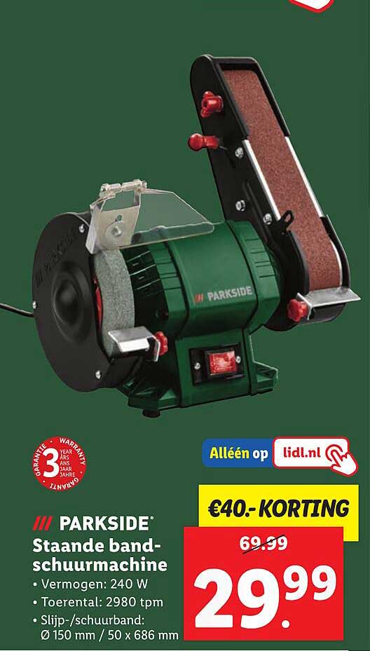 Parkside Staande Band-Schuurmachine Aanbieding bij Lidl - FolderFeest.nl