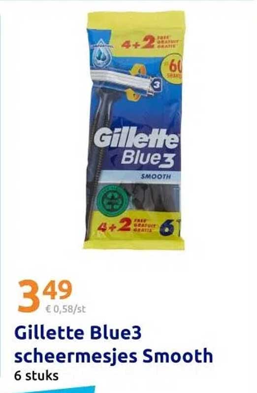 Gillette Blue3 Scheermesjes Smooth Aanbieding bij Action - FolderFeest.nl