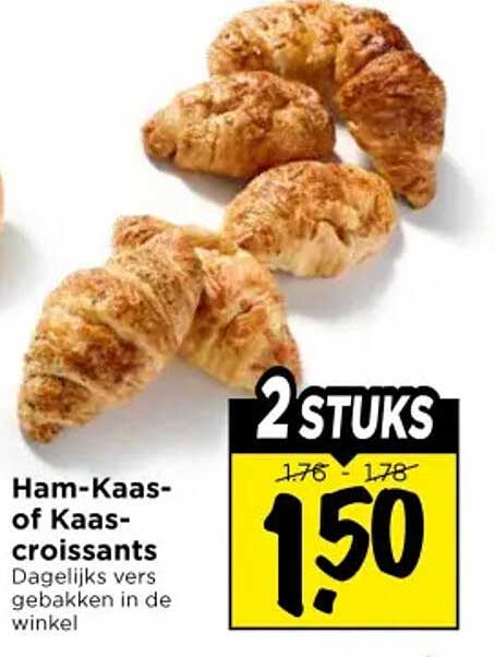 Ham-Kaas- Of Kaas-Croissants Aanbieding bij Vomar - FolderFeest.nl