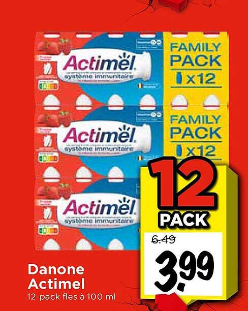 Danone Actimel 12-Pack Fles À 100 Ml aanbieding bij Vomar