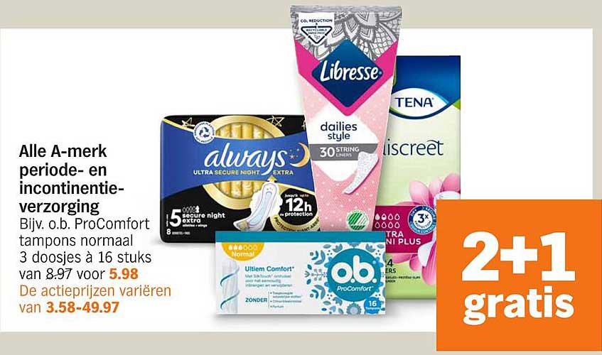 Alle A-Merk Periode- En Incontinentieverzorging Bijv. O.b. Procomfort ...