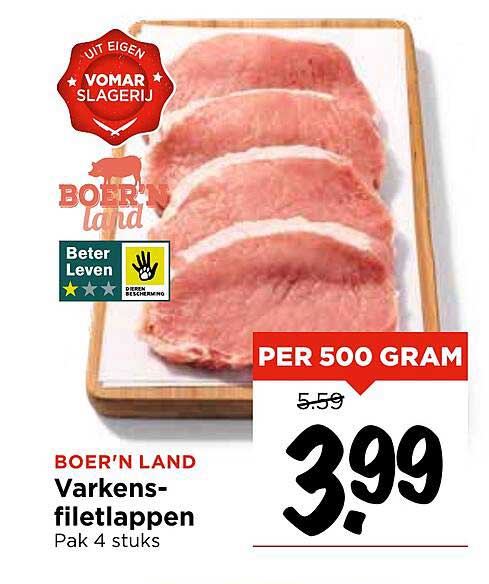 Boer'n Land Varkens-Filetlappen Pak 4 Stuks Aanbieding bij Vomar ...
