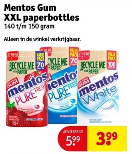 Mentos Gum Xxl Paperbottles aanbieding bij Kruidvat