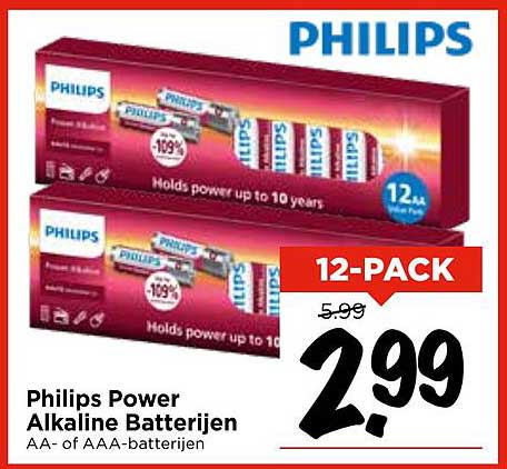 Philips Power Alkaline Batterijen 12-Pack aanbieding bij Vomar