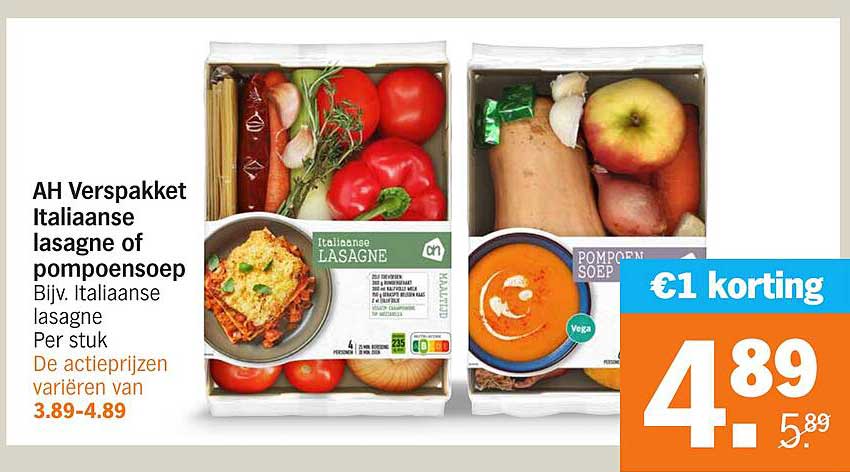 Ah Verspakket Italiaanse Lasagne Of Pompoensoep Aanbieding bij Albert ...