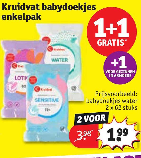 Kruidvat Babydoekjes Enkelpak aanbieding bij Kruidvat