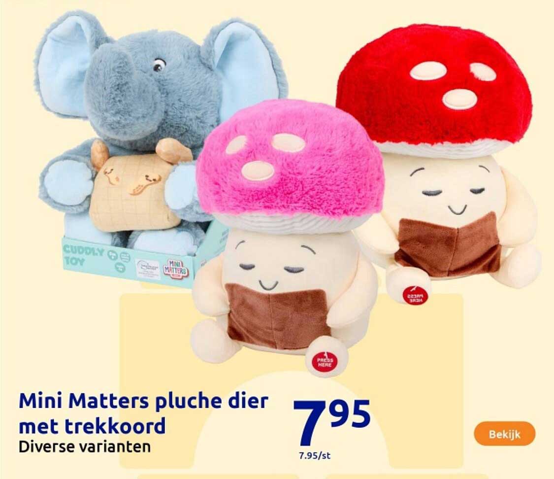 Mini Matters Pluche Dier Met Trekkkoord Aanbieding bij Action ...