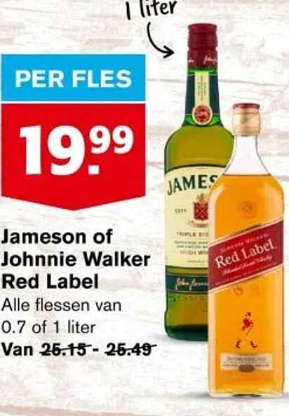 Jameson Of Johnnie Walker Red Label Aanbieding bij Hoogvliet ...