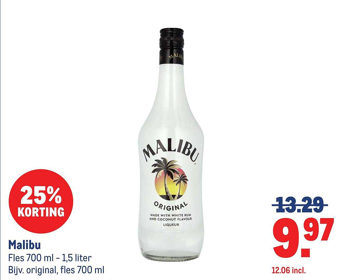 Malibu Fles 700 Ml - 1,5 Liter Bijv. Original, Fles 700 Ml 25% Korting ...