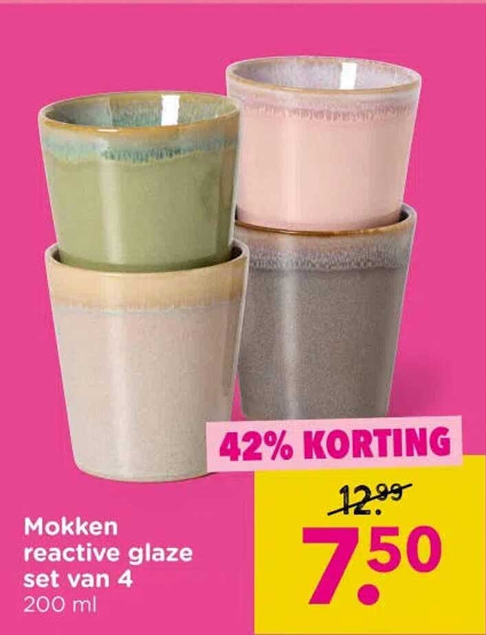 Mokken Reactive Glaze Set Van 4 200 Ml 42% Korting Aanbieding bij Xenos ...