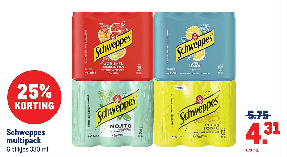 Schweppes Multipack 6 Blikjes 330 Ml Aanbieding bij Makro - FolderFeest.nl