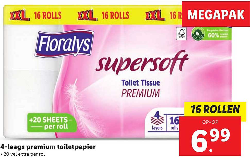 Floralys Supersoft Toilet Tissue Premium aanbieding bij Lidl