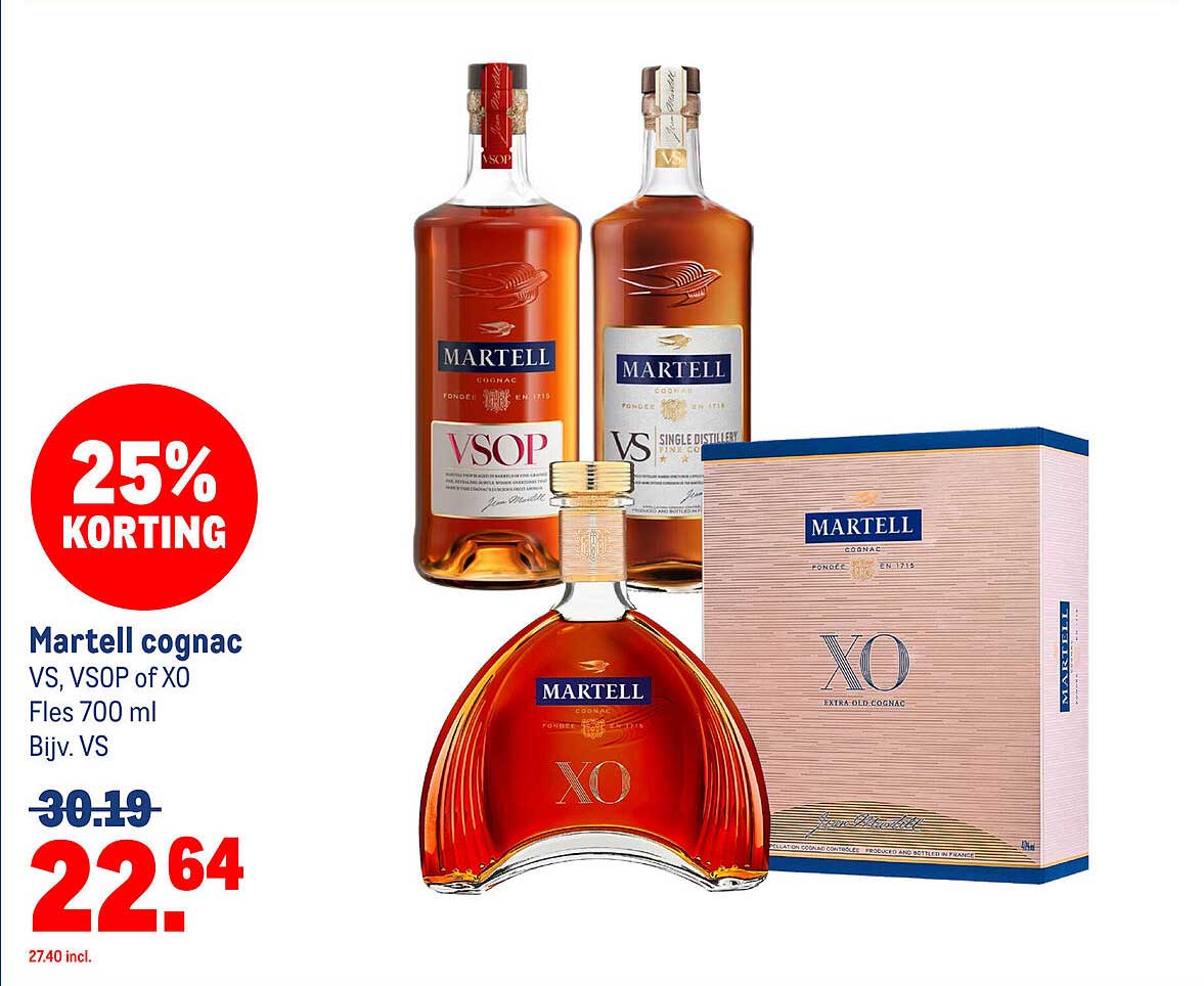 Martell Cognac Vs, Vsop Of Xo aanbieding bij Makro