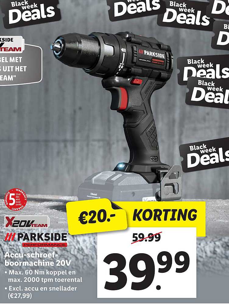 Parkside Accu-Schroefboormachine 20V Aanbieding bij Lidl - FolderFeest.nl