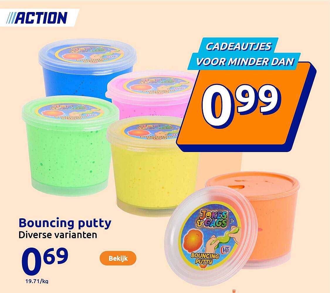 Bouncing Putty Diverse Varianten Aanbieding bij Action - FolderFeest.nl